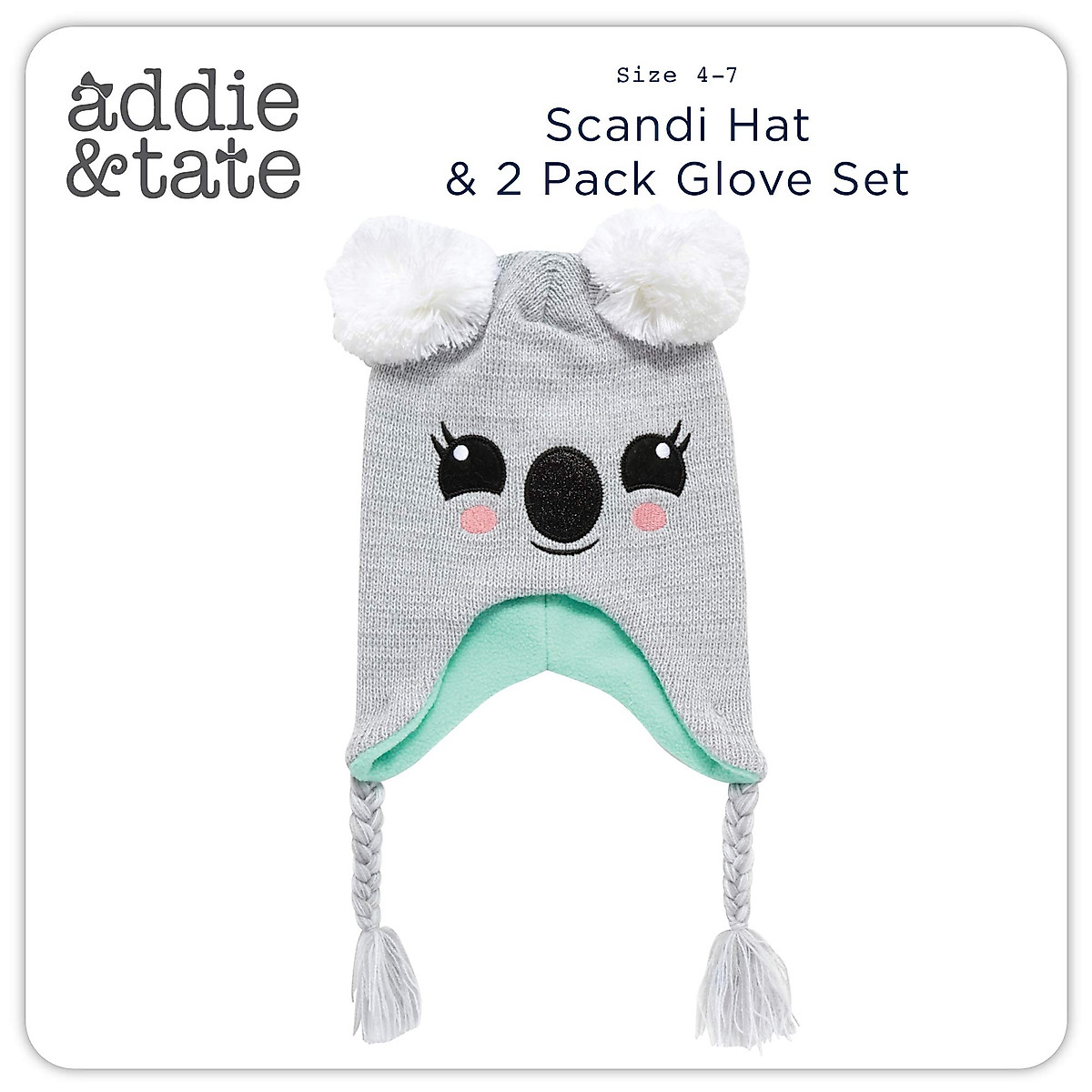 ABG Accessories Girls Critter Winter Hat and 2 Pair Gloves or Mittens (Toddler/Little Girls), Size Age 4-7, Koala Gloves