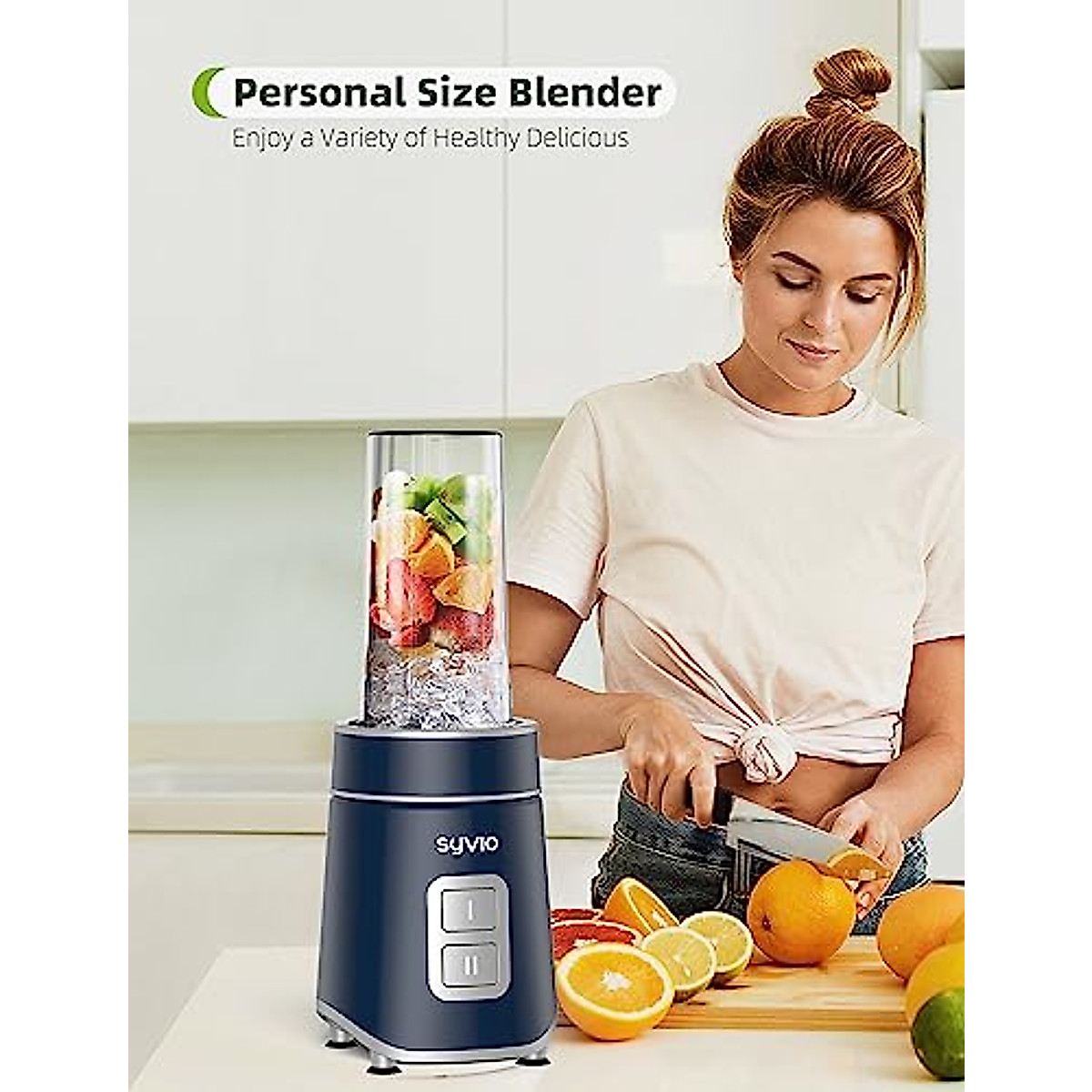 Syvio Blender for Shakes and Smoothies, 600W Smoothie Blender,Personal Blender with 2 Speed Control, Smoothie Maker with 2 BPA-Free 20Oz Sport Cup-Blue