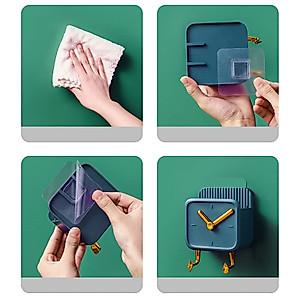 Cyrank Wall Mounted Storage Box, Self Adhesive Wall Mount Phone Holder Stick On Wall Shelf Wall Mounted Holder with 2 Hooks for Home Office(Blue)