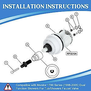 RP32104 Shower Cartridge Replacement, Compatible with Delta Monitor 1700 series(1998-2005) Showers Cartridge, RP32104 Cartridge Assembly for Bath Tub/Shower Faucet Valve