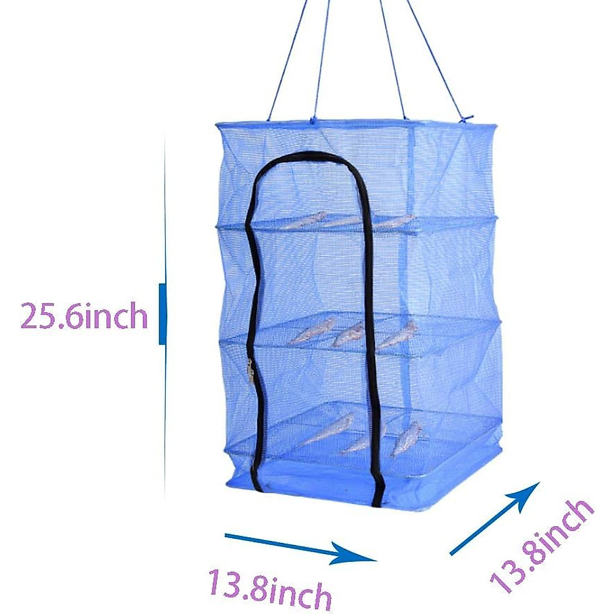 Drying Rack 4 Layers Folding Fish Mesh, Vegetable Fish Dish Screen Hanging Foldable Drying Mesh Storage Bag Blue (4 Layers)