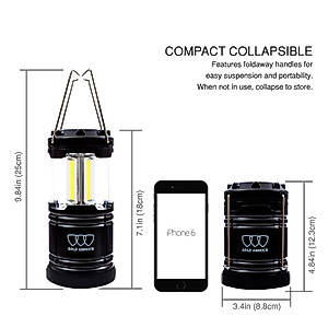 Gold Armour LED Camping Lantern, Battery Powered LED Lanterns, 500 Lumens, Survival Kits for Power Outages, Hurricane, Emergency, Portable Lights Gear, Alkaline Batteries Included (4Pack Black)