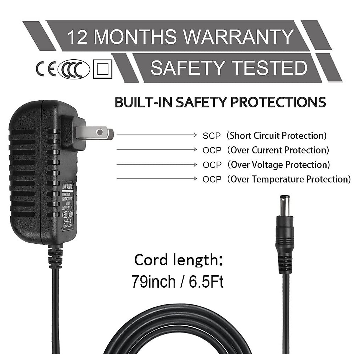 Universal AC DC 5V 1A 2A/2000mA Power Supply Cord Adapter Charger with 8 Variable Plug Tips (Include 5.5mm / 3.5mm / Mini USB/Micro USB / 4.7mm Switching Connector)