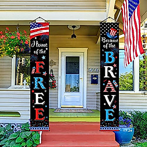 3 Pieces 4th of July Decoration Independence Day Patriotic Banner Flag Home of The Free and Because of The Brave Veterans Day Hanging Sign Set for House Yard Porch Garden Indoor Outdoor Party Supply