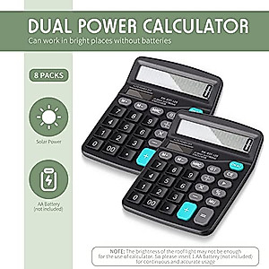 Konohan 8 Pieces 12-Digit Calculator, Solar Basic Desktop Calculator Large Display Electronic Calculators Dual Power Handheld Calculator for Home Office School (Black)