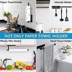 Under Cabinet Paper Towel Holder - Self Adhesive Paper Towel Roll Holder Wall Mount, Matte Black Stainless Steel Paper Towel Holder for Kitchen, Bathroom, Cabinets