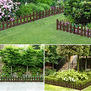 Topeakmart Wood Picket Garden Fence Edging Fencing Garden Yard Border Edging Panels Posts Flower Plants Pool Fences 177.5 x 21.7’’ (LxW)