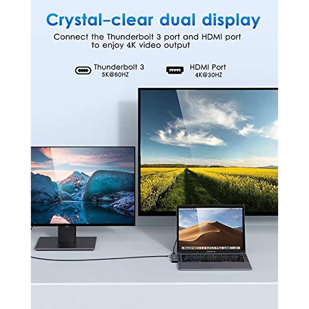 LIONWEI USB C Hub Adapter for MacBook Pro 2020, Multiport USB Adapter HDMI MacBook Pro Dongle for Card Readers with 4K HDMI, 2 USB 3.0, TF/SD, USB-C 100W and Thunderbolt 3 for MacBook Pro Air