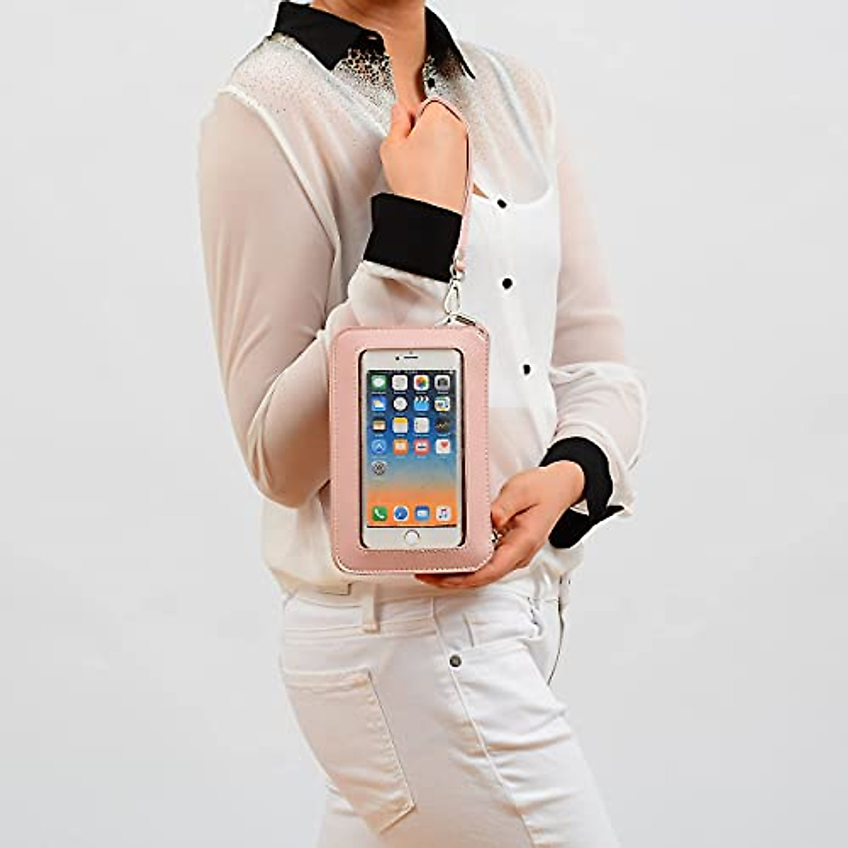 Mellow World Rosali 3D Floral Cell Phone Small Cross Body Shoulder Bag Vegan Patent Leather Women Purse Touch Screen Removable Strap, Mistyrose