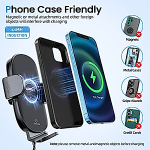 Cup Holder Phone Mount Wireless Car Charger 15W Qi Fast Charging Cup Holder Adjustable Cupholder Phone Holder Charger for Car with QC 3.0 Adapter Compatible with iPhone13/13Pro/Max All Smart Phones