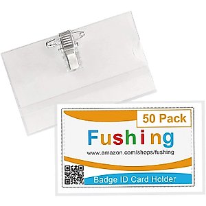 Fushing 50PCS Pin Style Combi Clip Horizontal Name Badge Holders with Inserts Fit The Avery 5390 Name Badge Inserts or 2-1/4 inch x 3-1/2 inch Cards