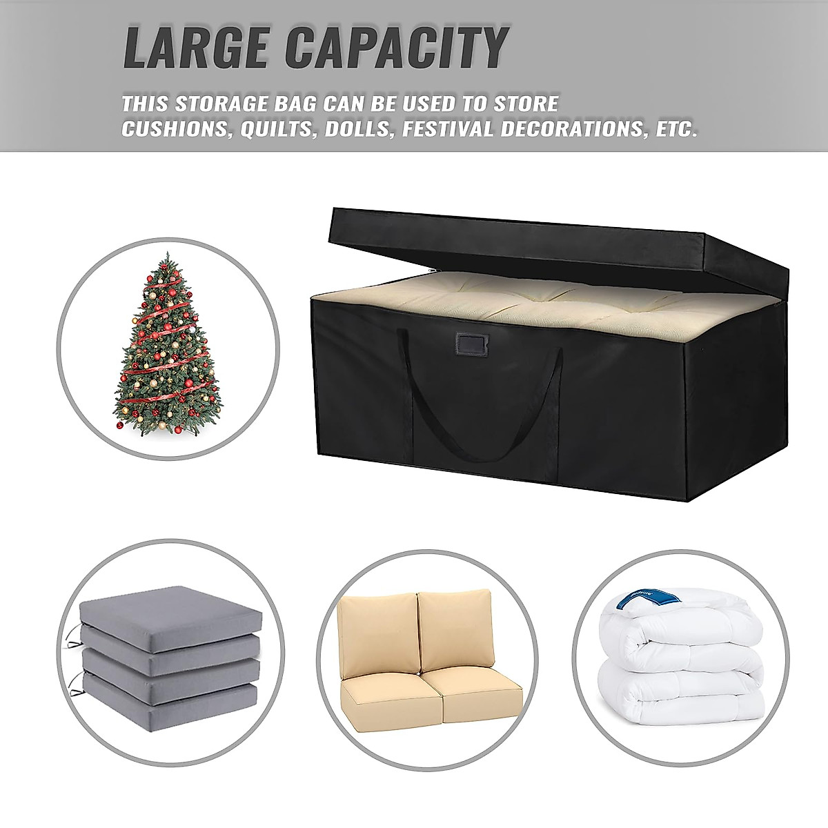 Outdoor Patio Cushion Storage Bags 68Inch 600D Waterproof Extra Large Patio Furniture Cover Cushion Storage Bag with Handle and Zipper for Garden Pillow Seat Pads Protective Cover