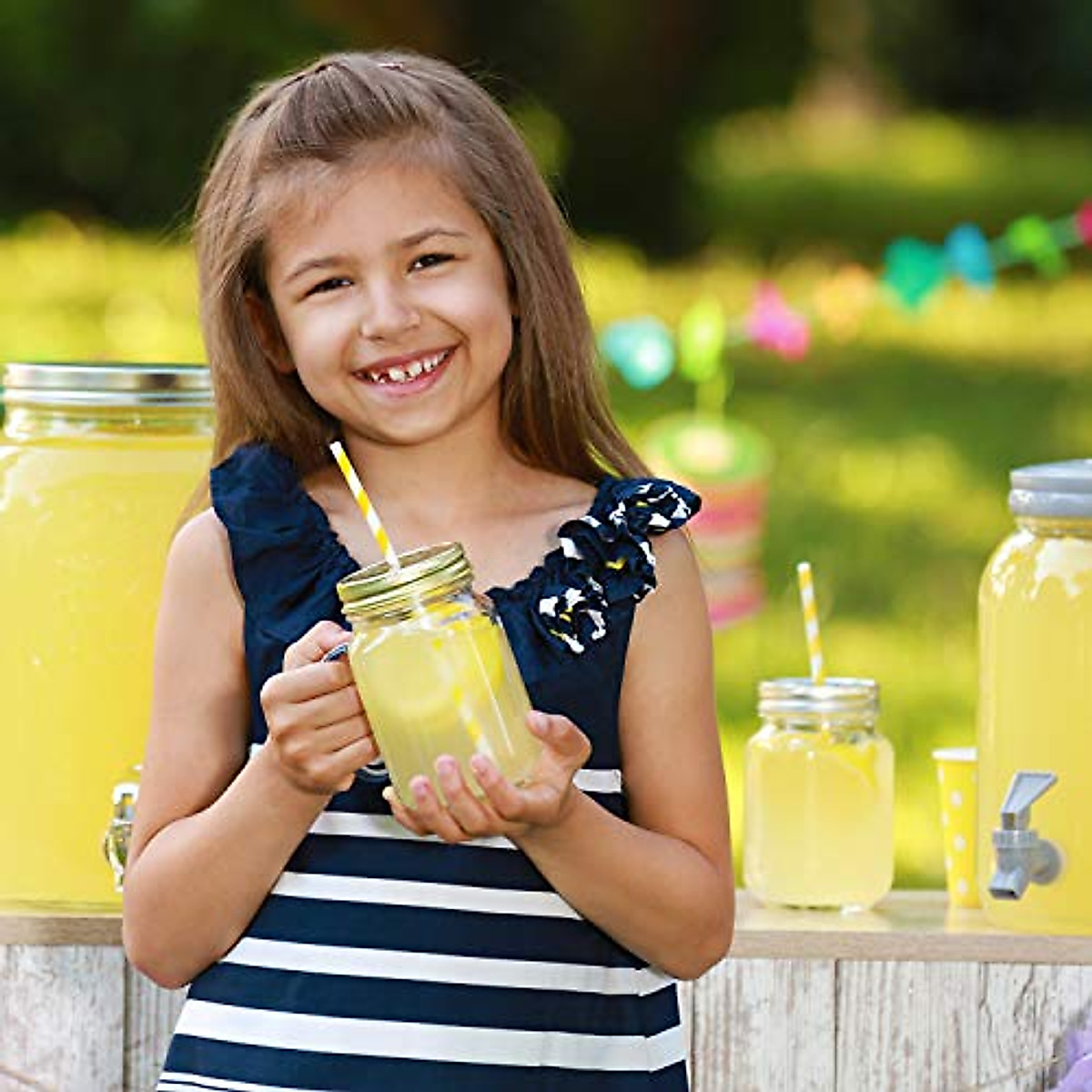 Party On Tap Yellow Straws - 150 Pack Of Lemonade Stand Supplies Or Lemonade Party Decorations - Yellow And White Straws
