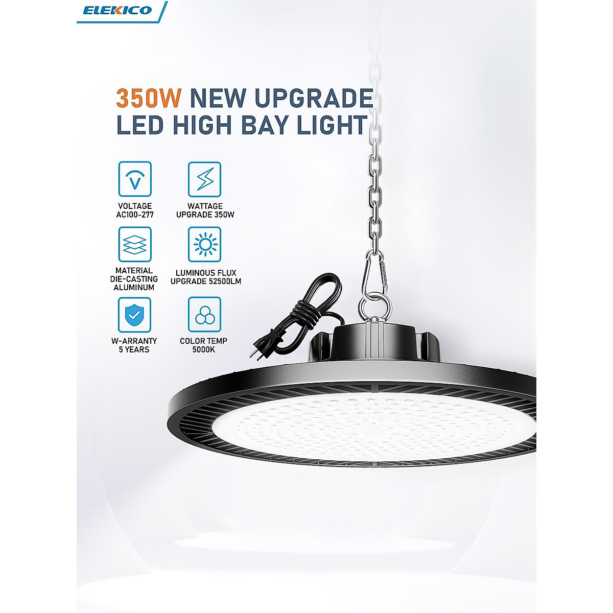 Upgrade 350w Led Shop Lights, 6 pack Super Bright 52500lm 5000k Ufo Led High Bay Light, High Bay Led Shop Lights With Us Plug 5' Cable,Led Shop Light For Garage Workshop Factory Barn Gym Warehouse