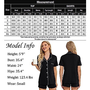 SWOMOG Women's Button Down Pajama Set V-Neck Short Sleeve Sleepwear Soft Pj Sets S-XXL A- Black