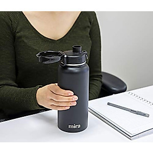 MIRA 32 oz Stainless Steel Water Bottle - Hydro Vacuum Insulated Metal Thermos Flask Keeps Cold for 24 Hours, Hot for 12 Hours - BPA-Free One Touch Spout Lid Cap - Black