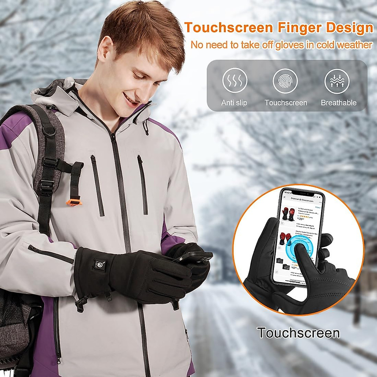 Upgraded Heated Glove Liners for Men Women, Rechargeable Electric Battery Heated Gloves Windproof Winter Glove Liners Thin Gloves Hand Warmer for Ski Snowboarding Hunting（M/L）