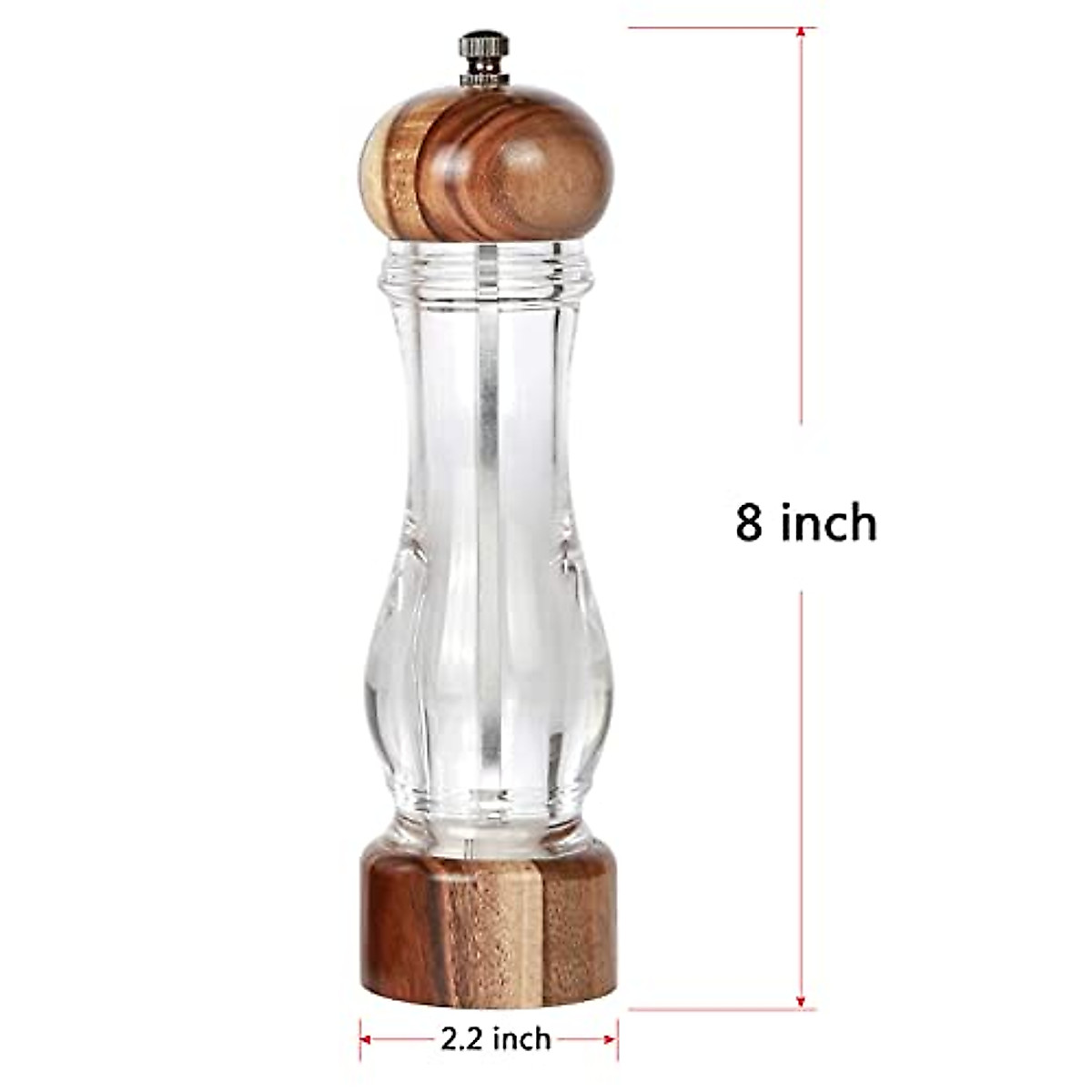KKC HOME ACCENTS Wooden Sea Salt Grinder,Salt Mill,Coarse Salt Grinder,Wood and Acrylic,Refillable Salt Grinder Mill for Pink Himalayan Salt or Pepper,Adjustable Coarseness Fine to Coarse,8 inch