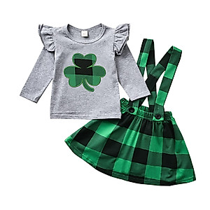 Toddler Baby Girls St Patrick's Day Outfits Suspender Skirt Shamrock Clover Dresses (Green, 3T)