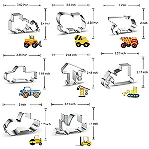 Construction Truck Cookie Cutter Set of 8 - Bulldozer Cement Mixer Dump Truck Pickup Truck Crane Excavator Forklift - Construction Equipment Engineering Vehicle Car Cookie Cutters Shapes Mold for Kids