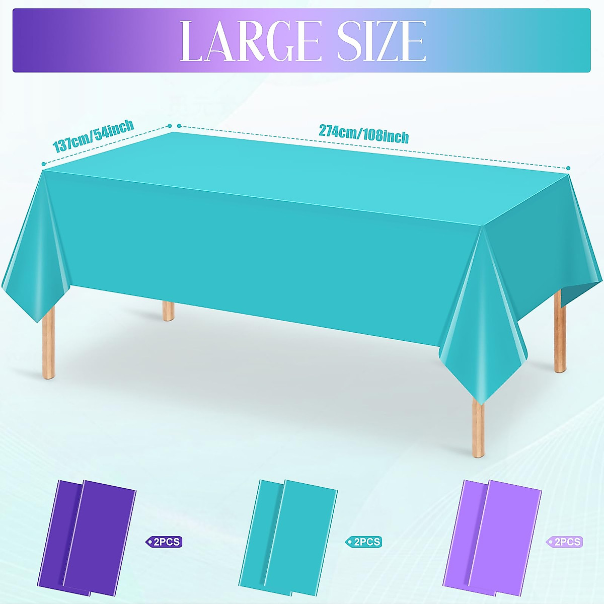 6 Pack Mermaid Tablecloth, Blue Purple Princess Tablecloths, Disposable Mermaid Plastic Rectangle Table Covers for Girl Birthday, Baby Shower, Wedding and Ocean Themed Party Decorations 54 x 108 Inch