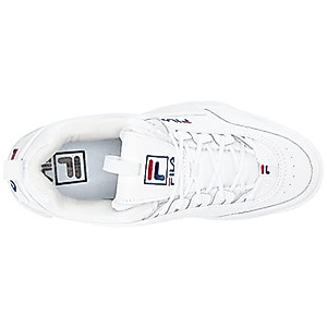 Fila Women's Disruptor II Premium Comfortable Sneakers, White/Navy/Red, 8.5