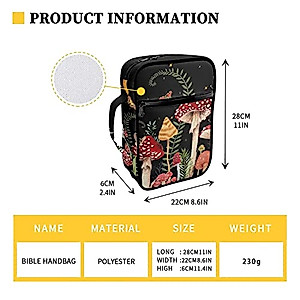Mumeson Mushroom Print Bible Bag Bible Cover with Handle Zip Pockets Durable Bible Protect Case Bible Book Covers Carrying Case Holder Bible Accessories Tote Bag Pink Black