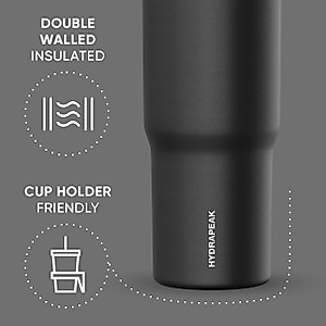 Hydrapeak Nomad 32 oz Tumbler with Handle and Straw Lid, Leakproof Tumbler, Tumbler Lid Straw, Double Insulated Tumblers, 32oz Double Insulated Cup Straw, Stainless Steel (Black)