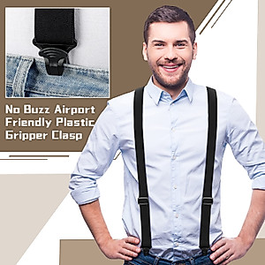 Janmercy 2 Pcs Under Clothing Suspenders for Men Airport Suspenders Plastic Clips Hiking Hidden Suspender for Men (Black, Khaki, Y Shape)