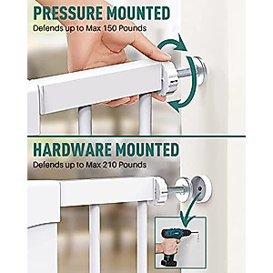 Newnice 29.7"-46" Safety Baby Gate for Stairs, Auto Close Pressure Mounted Easy Walk Thru Dog Pet Gate for The House, Doorways, Extra Wide Child Gates for Kids Toddler, White