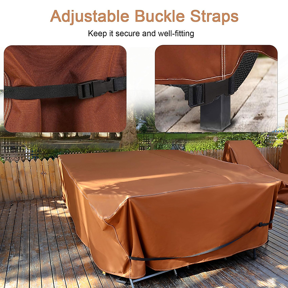 NettyPro Patio Table Cover Rectangular 105 x 75 Inch, 600D Heavy Duty Waterproof Outdoor Furniture Covers for Dining Table and Chair Rectangular, Brown