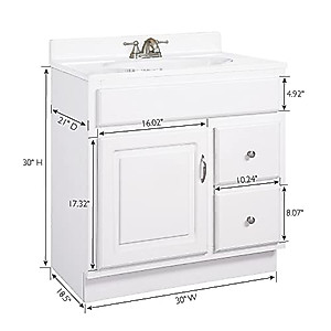 Design House Concord 30 Inch Bathroom Vanity, Ready to Assemble, Solid Wood, White, 587014