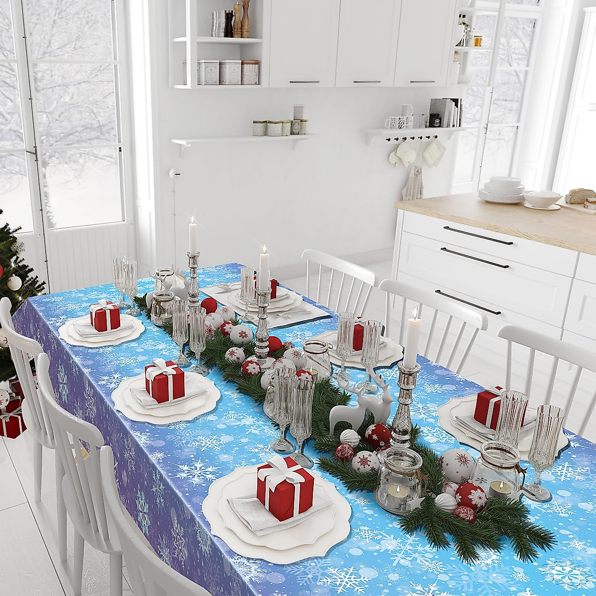 3 Pack Winter Snowflake Plastic Tablecloth Decorations, Blue and Purple Snowflake Winter Wonderland Disposable Table Cover for Christmas Winter Holiday New Year Party Supplies Decorations, 54x108 Inch