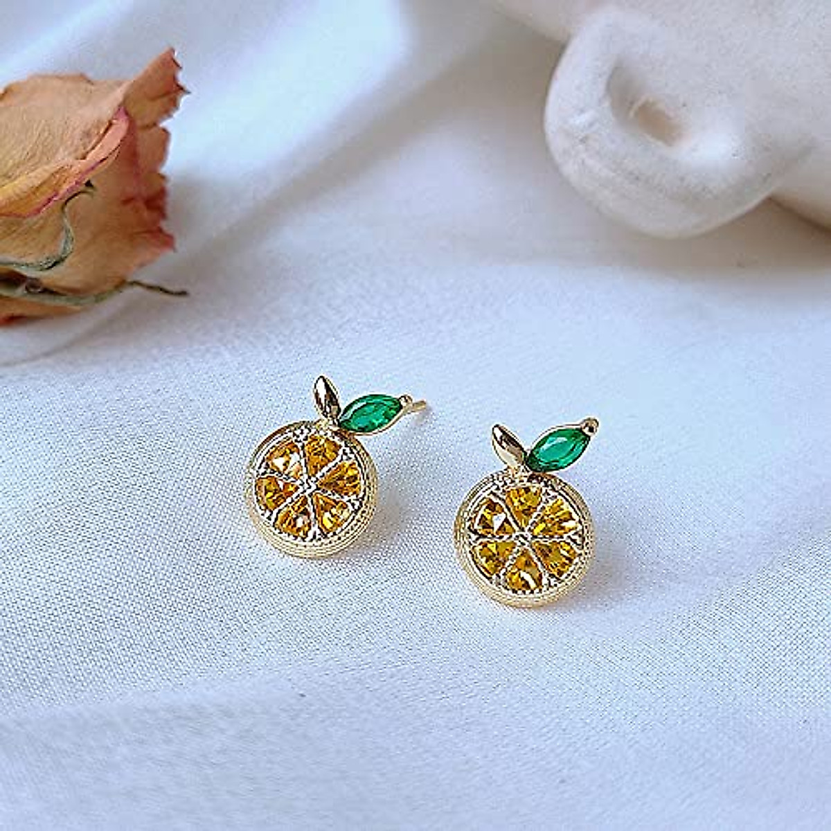 Orange Lemon Stud Earrings for Women Fruit Earrings for Women Girls 925 Silver Post 14K Gold Plated Stud Gifts for Women Lightweight Birthday Valentine's Day Mothers Day Christmas Gift