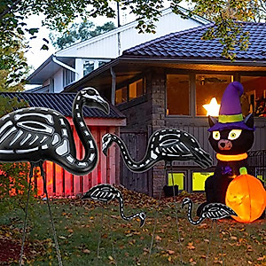 GiftExpress 4 PCS Halloween Black Flamingo Skeleton, Zombie Flamingos, Skull Flamingo with Stakes for Halloween Lawn Ornaments, Spooky Graveyard Decorations (4)