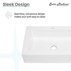 Swiss Madison SM-VS282 Voltaire Wide Rectangle Vessel Sink, Glossy White