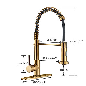 DanPiang Gold Kitchen Faucet,Commercial Stainless Steel Single Handle Pull Down Kitchen Sink Faucet with Deck Plate,Brushed Gold