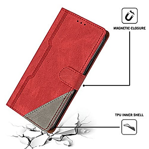 Wallet Case Compatible with Oppo Reno 6Pro 5G Case, Reno 6Pro 5G Wallet Case Slim PU Leather Phone Case Flip Folio Leather Case Card Holders Shockproof Protective Case with Wrist Strap ( Color : Verme