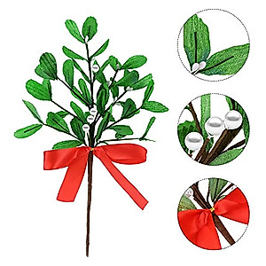 WILLBOND 6 Pieces Artificial Mistletoe Picks Christmas Fake Mistletoe Branches with Red Bow and 6 Pieces Sticky Hooks Adhesive Wall Hanging Hooks for Christmas Party Decor