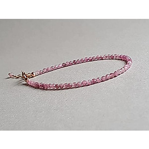 YONKU Genuine pink tourmaline bracelet, delicate gold filled pink gemstone bracelet, tourmaline jewelry, thin silver pink bra YO-BRACE-7217