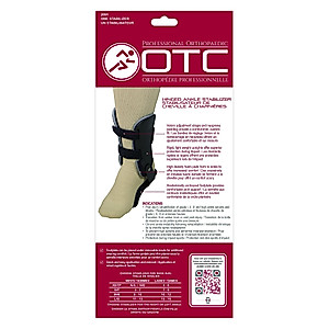 OTC Hinged Ankle Stabilizer, Adjustable Stirrup Brace with Rigid Stays for Sprains and Injuries, Walker Boot Transition, Black, Medium