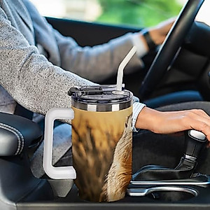 JTKBNVM Hand Drawn Groundhog Car Tumbler Travel Coffee Mug 40 Oz Tumbler with Handle And Straw Lid Large Insulated Mug Stainless Steel Water Bottle Large Capacity Car Cup
