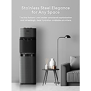 Brio CLBL520SCBLK Self-Cleaning Bottom Load Water Cooler Dispenser for 3 & 5 Gallon Bottles – Hot, Room & Cold Spouts, Child-Safety Lock, LED Display & Night Light, Black Stainless Steel