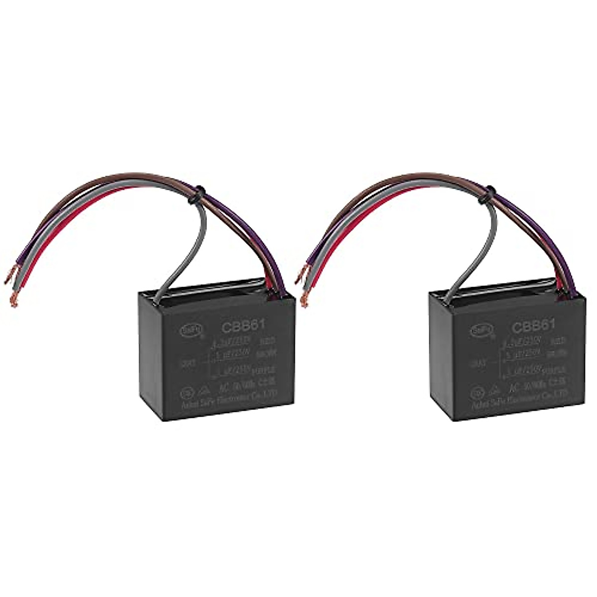 uxcell Ceiling Fan Capacitor CBB61 4.5/5/5uF 250V AC 4 Wires Metallized Polypropylene Film Capacitor 48x38x26mm for Electric Fan Pump Motor Generator 2Pcs