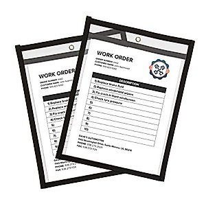 Job Ticket Holders 9x12 (30 Pack) - Dry Erase Document Holder - Shop Holder - Order Clear Black Sleeves - 8.5 x 11 Tickets - Plastic Heavy Duty Work Pocket - Hanging Sheet Protectors - Plastic Sleeves
