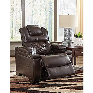 Signature Design by Ashley Warnerton Faux Leather Power Recliner with Adjustable Headrest, Brown