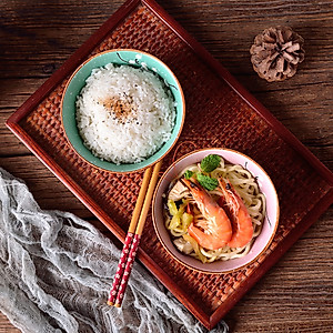 Panbado 5 Pcs Ceramic Bowls Set, 330ml Japanese Style Porcelain Bowls, 5 Colors Rice Bowl Set With White Cherry Blossom Pattern For Dessert Snack Cereal Soup