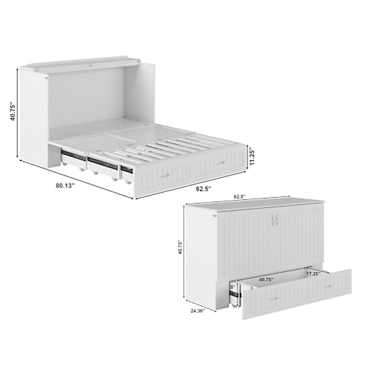 AFI, Aspen Mid-Century Modern Queen Solid Wood Murphy Bed Chest with Mattress in White