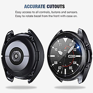 [2+2Pack] Tensea Compatible Samsung Galaxy Watch 3 45mm Screen Protector and Case, 2 Pack Tempered Glass Protective Film and 2 Pack TPU Watch Cover Accessories Set for Galaxy Watch3 45, Titanium, 41mm