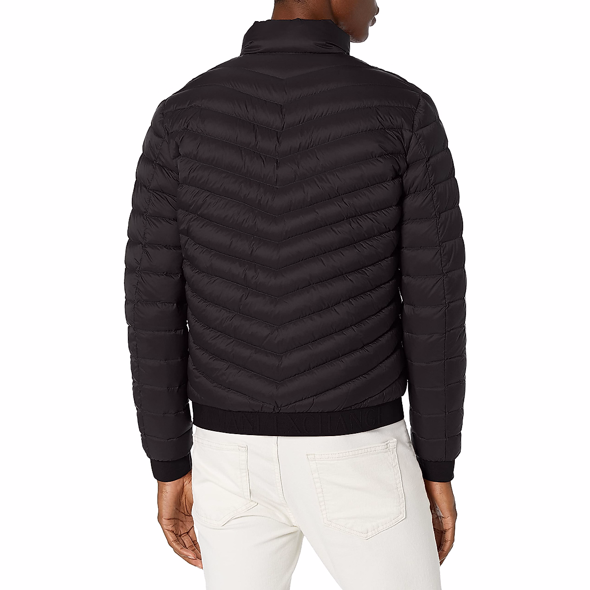 A | X ARMANI EXCHANGE Men's Quilted Down Milano/New York Logo Zip-up Jacket, BLACK/MELANGE GREY B, Medium